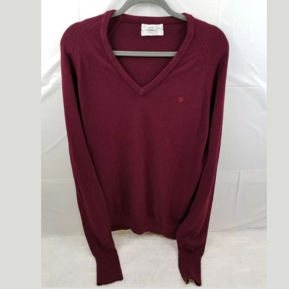 Dior | Sweaters | Christian Dior Preppy V Neck Sweater Xl Maroon | Poshmark